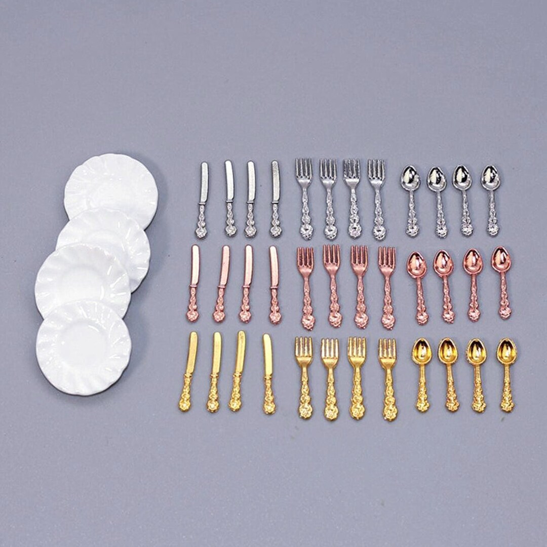 Miniature Knife Fork Spoon Dish Set Dollhouse Miniatures Miniature ...