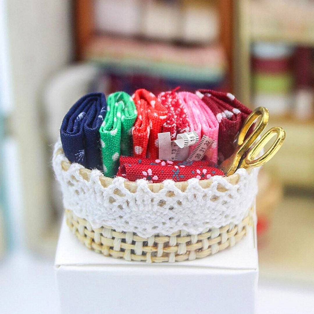 Miniature Sewing Cloth Tools Basket Dollhouse Miniatures Diorama ...