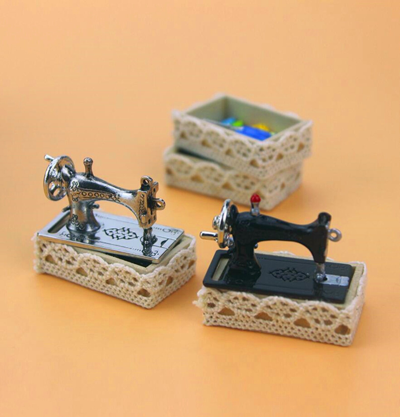 Miniature Sewing Set Miniature Sewing Machine Dollhouse Miniatures ...