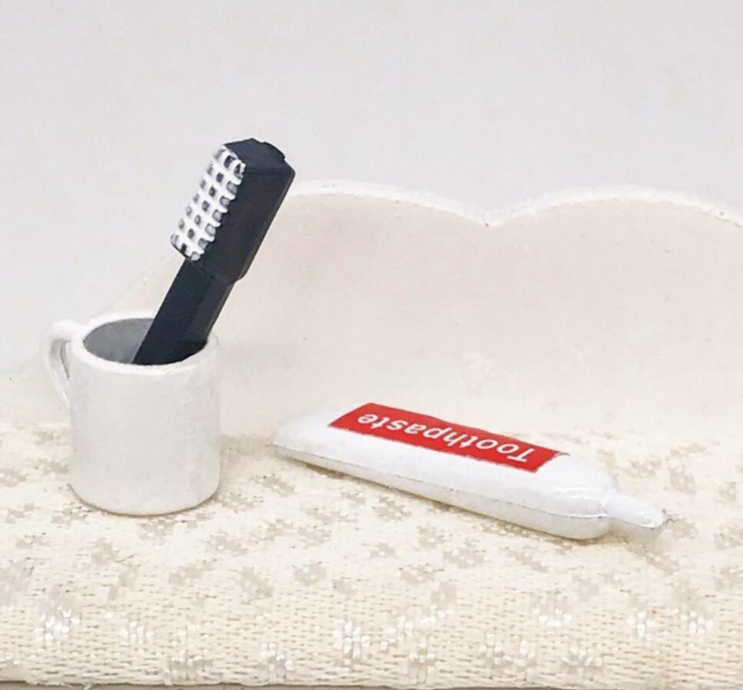 Miniature Toothpaste Toothbrush Cup Set (3pcs) Dollhouse Miniatures ...