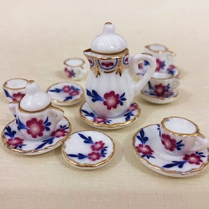 Miniature Ceramics Tea Cup Set Miniatures Cups Teapot Dollhouse ...
