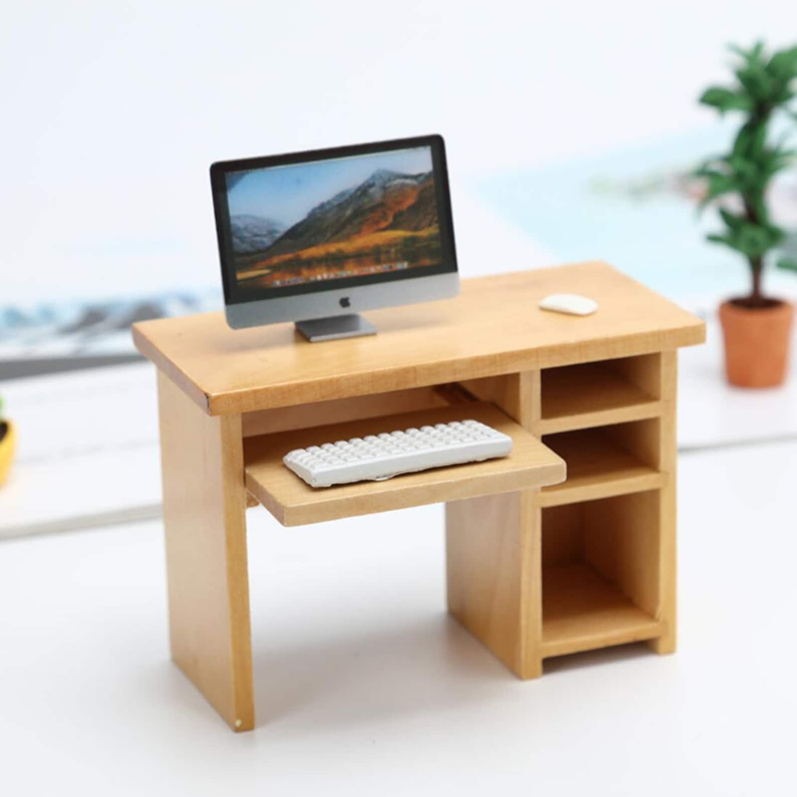 Miniature Computer Desk Miniature Furniture BJD Doll Decor Dollhouse ...