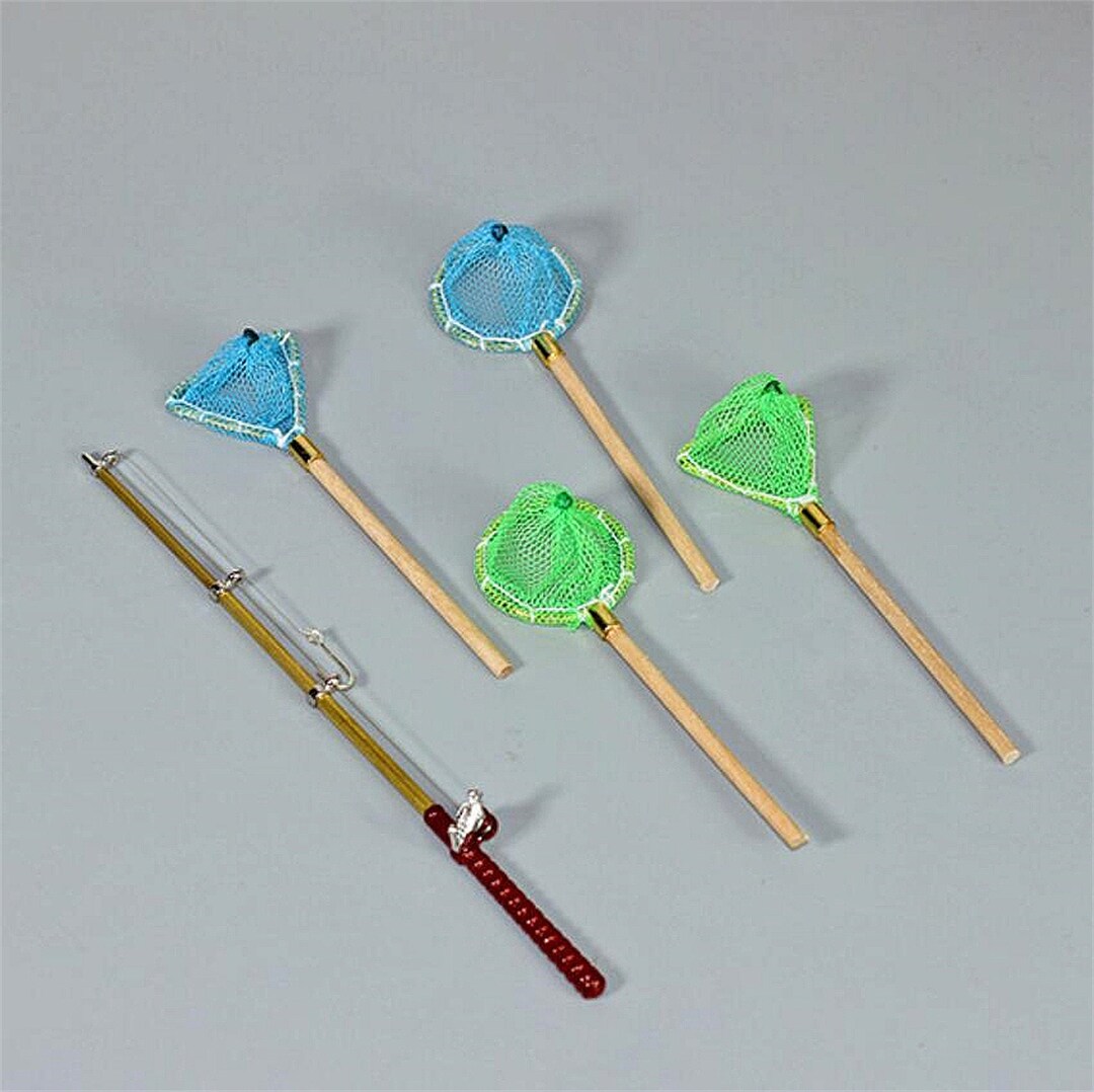 Miniature Fishing Rod Net Set Dollhouse Miniatures BJD Doll Decoration ...