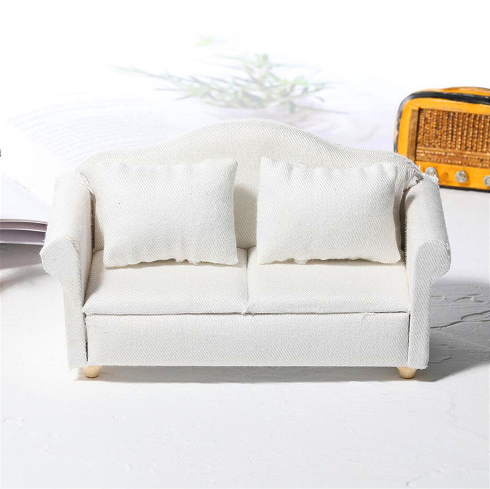 Miniature White Fabric Sofa Miniature Furniture Dollhouse - Etsy