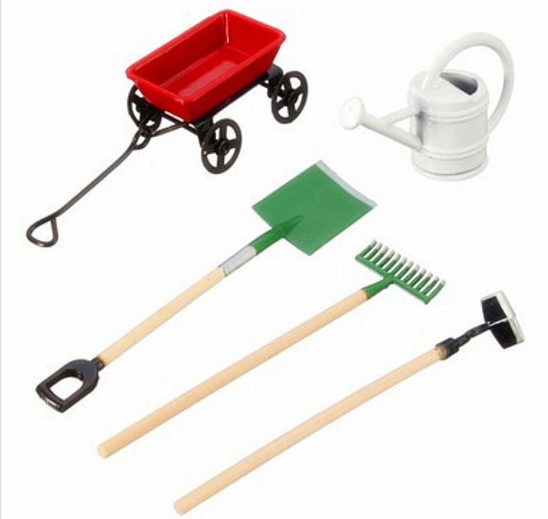 Miniature Garden Tools (5pcs) Miniature Trailer Watering Kettle Tools ...