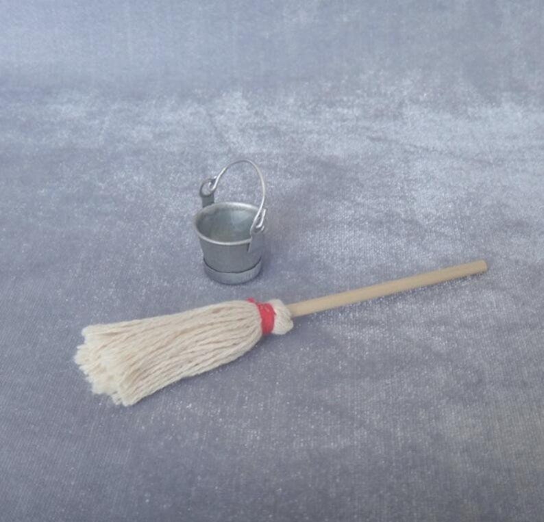 Miniature Mop Bucket Set Miniatures Cleaning Kit Dollhouse Miniature ...