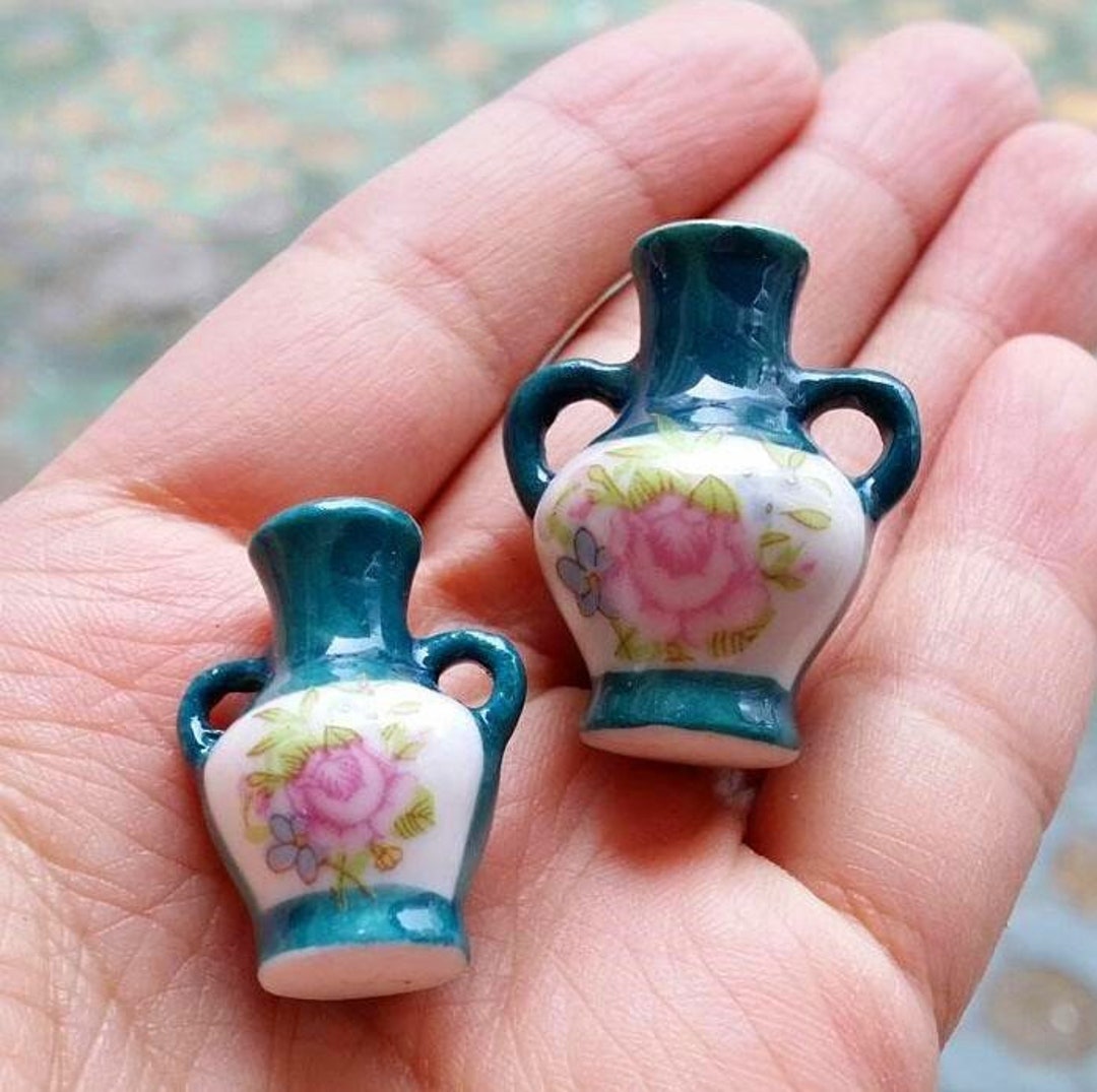 Miniature Ceramic Floral Vase(2pcs) Miniature Flowerpot Dollhouse ...