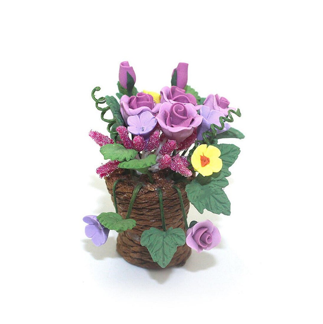 Miniature Rattan Rose Flowers Pot Dollhouse Miniatures Dollhouse ...