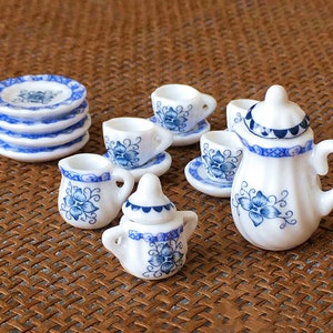 Miniature Ceramics Tea Cup Set Miniatures Cups Teapot Dollhouse ...