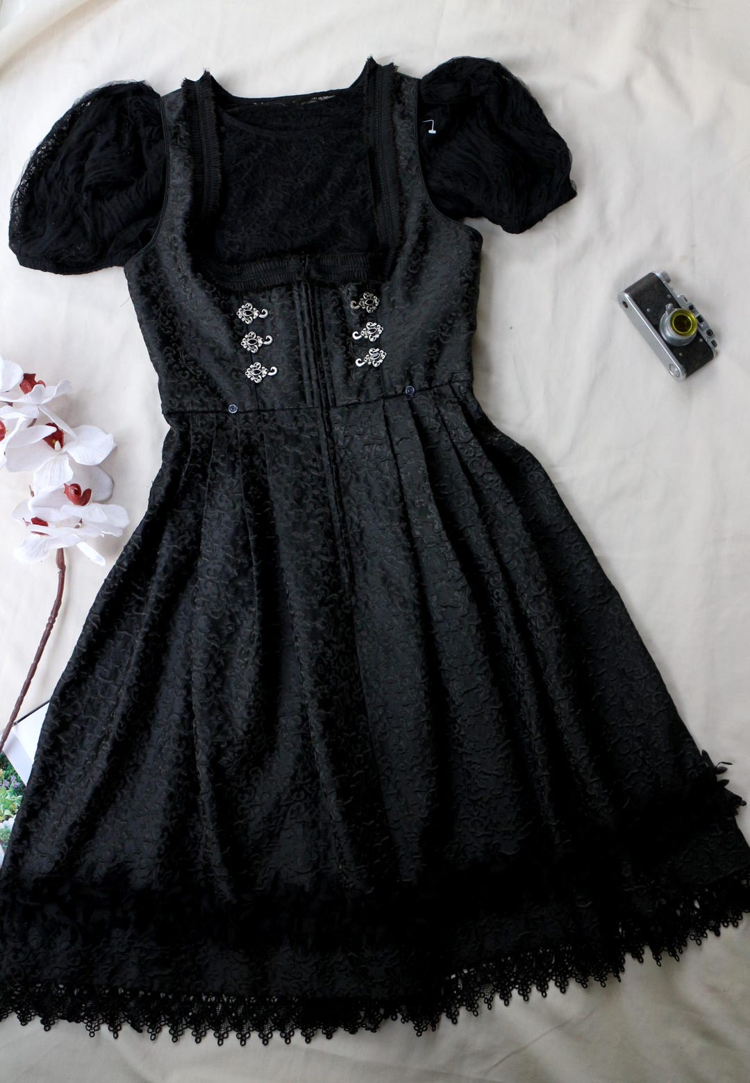 Gothic Black Brocade Dirndl Dress With Lace Blouse: German Oktoberfest ...