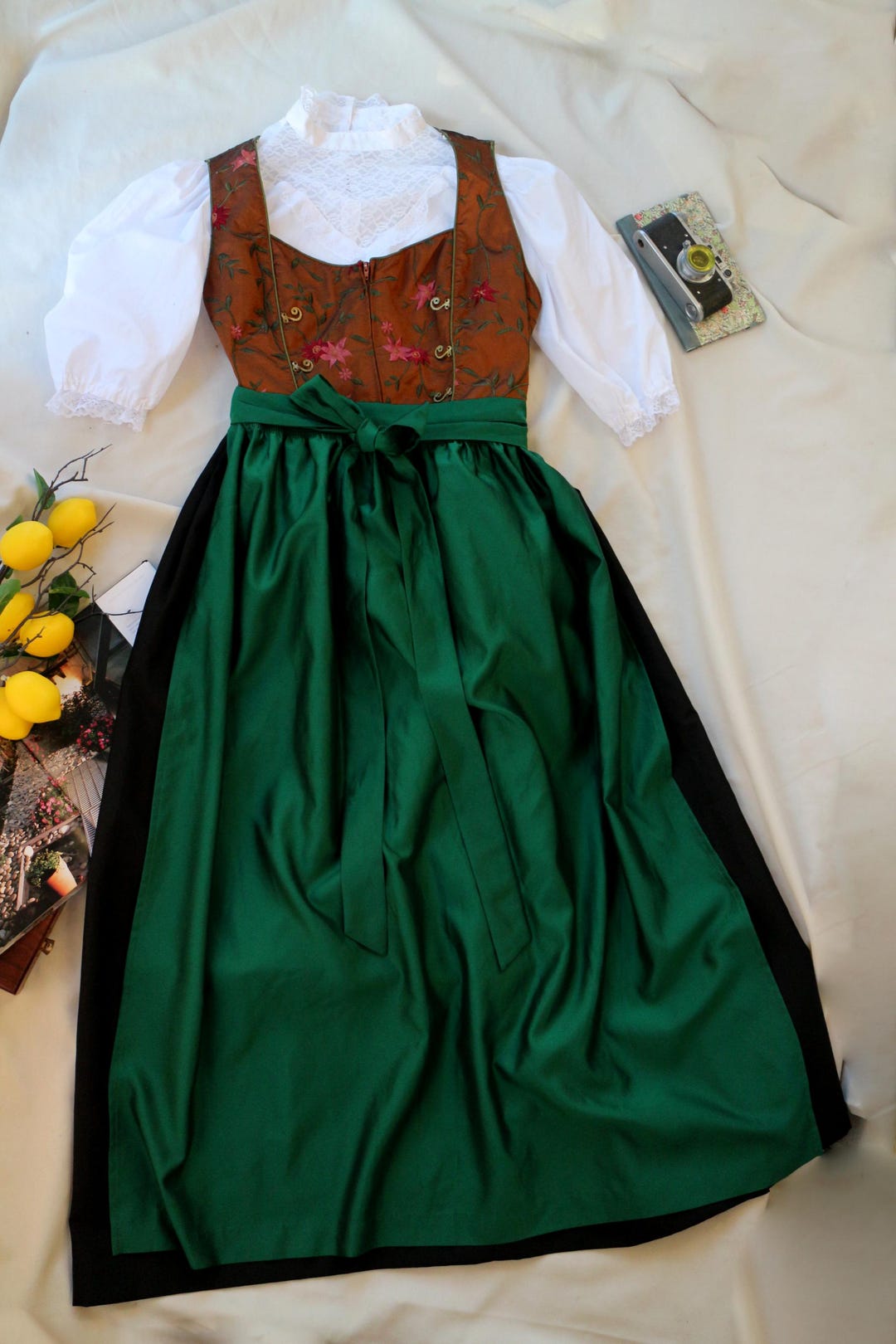 Dirndl Complete Set Vintage Stockerpoint Brown Floral Embroidered Dress ...