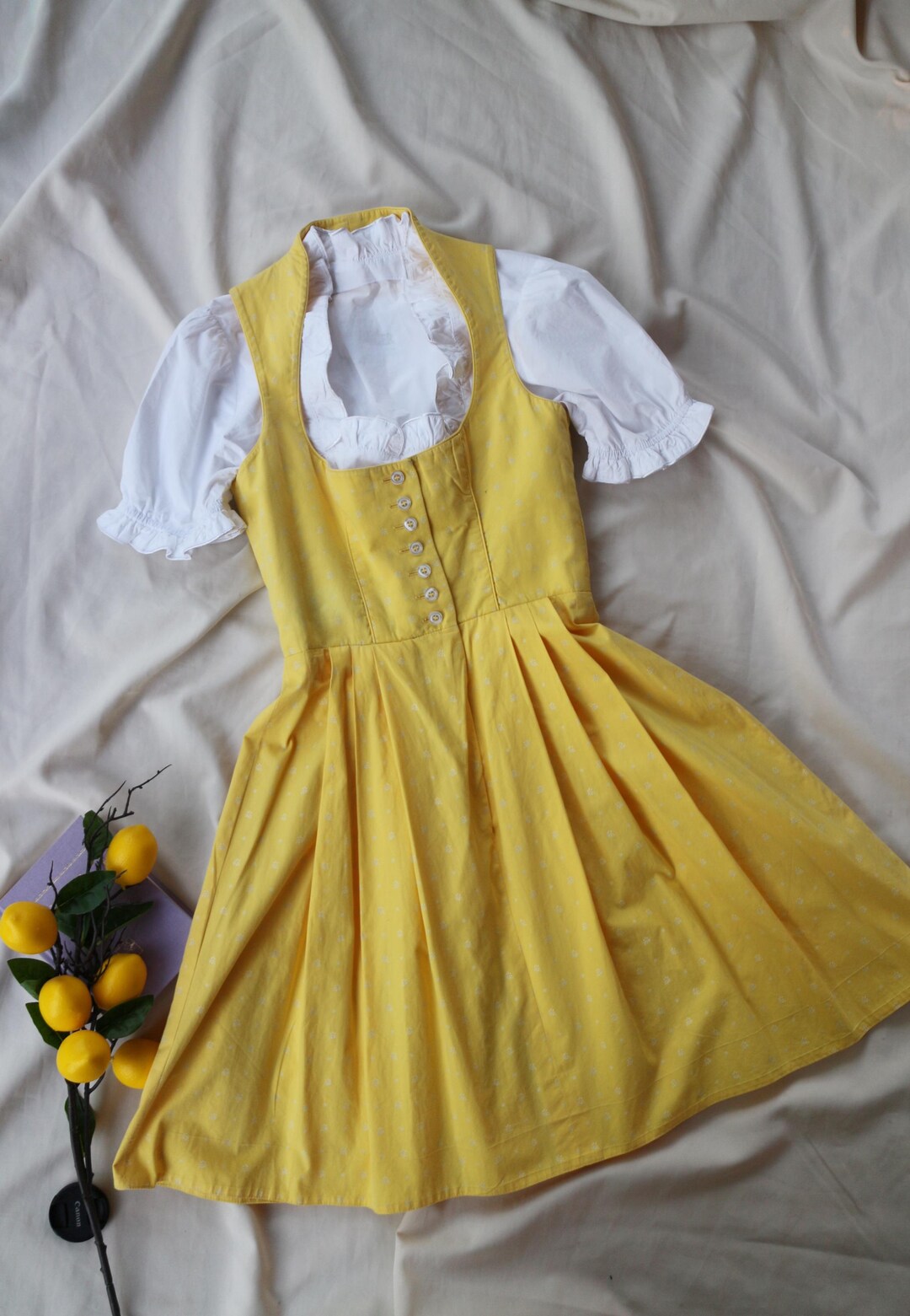 Vintage Yellow Dirndl Dress by Wenger – Traditional Austrian Folk Dress ...