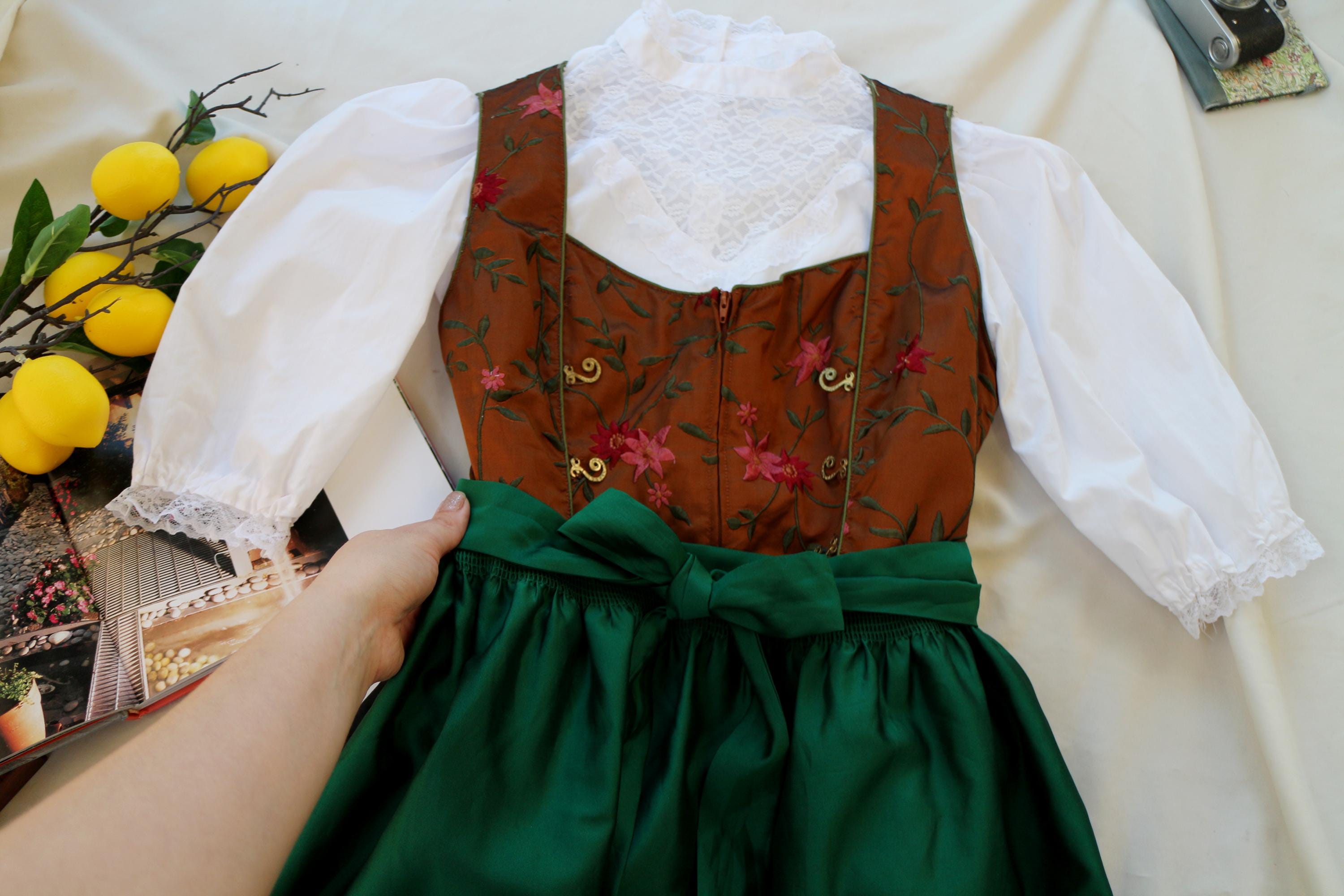 Dirndl Complete Set Vintage Stockerpoint Brown Floral Embroidered Dress ...