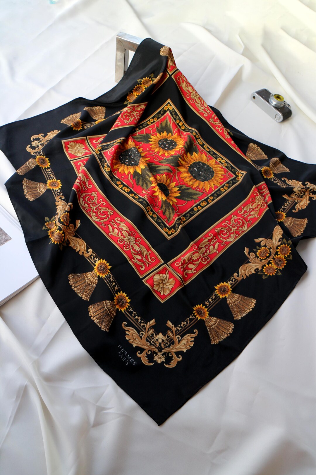 Vintage Hermes Paris Silk Scarf Sunflower Design French Luxury Designer ...