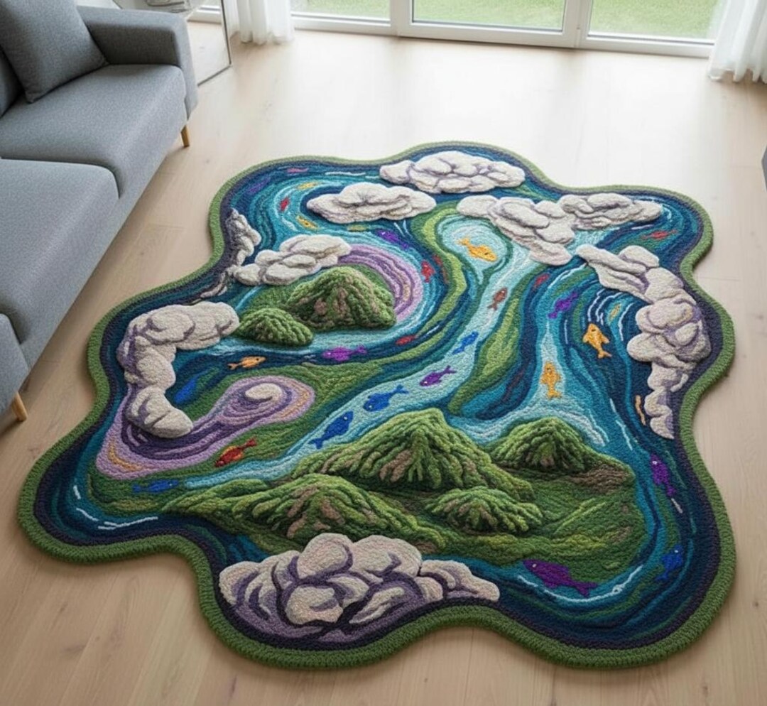 Hand-tufted 3D Moss Landscape Rug - Whimsical Nature-inspired Abstract ...