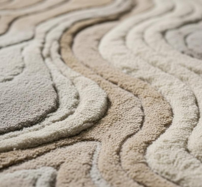 Hand Tufted Wool Wave Rug – 3D Topographic Design, Neutral Colors। - Etsy