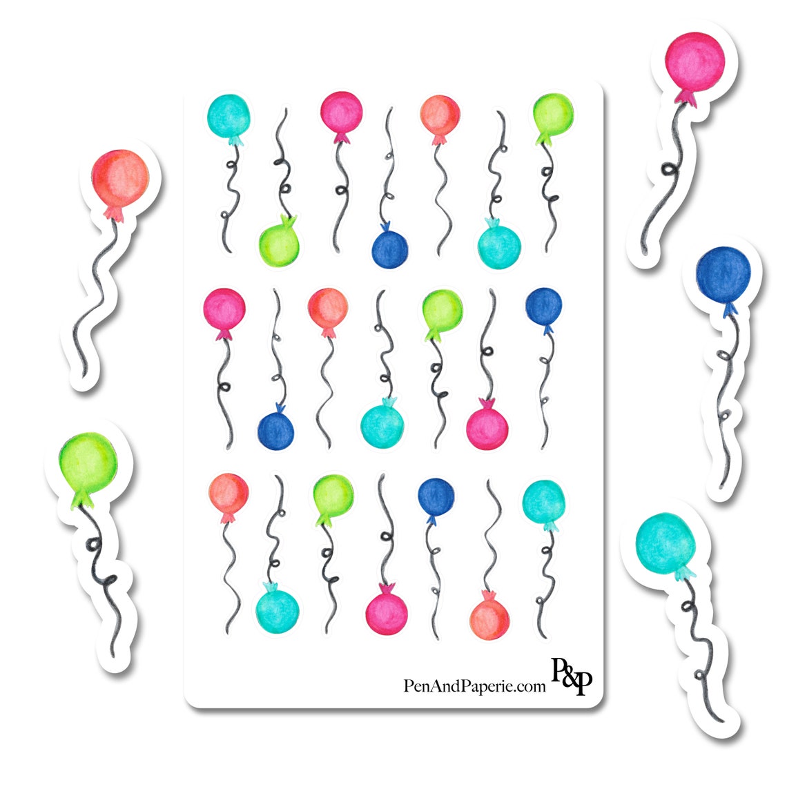 Balloon Planner Stickers Printable Celebration Balloon Bullet Journal ...