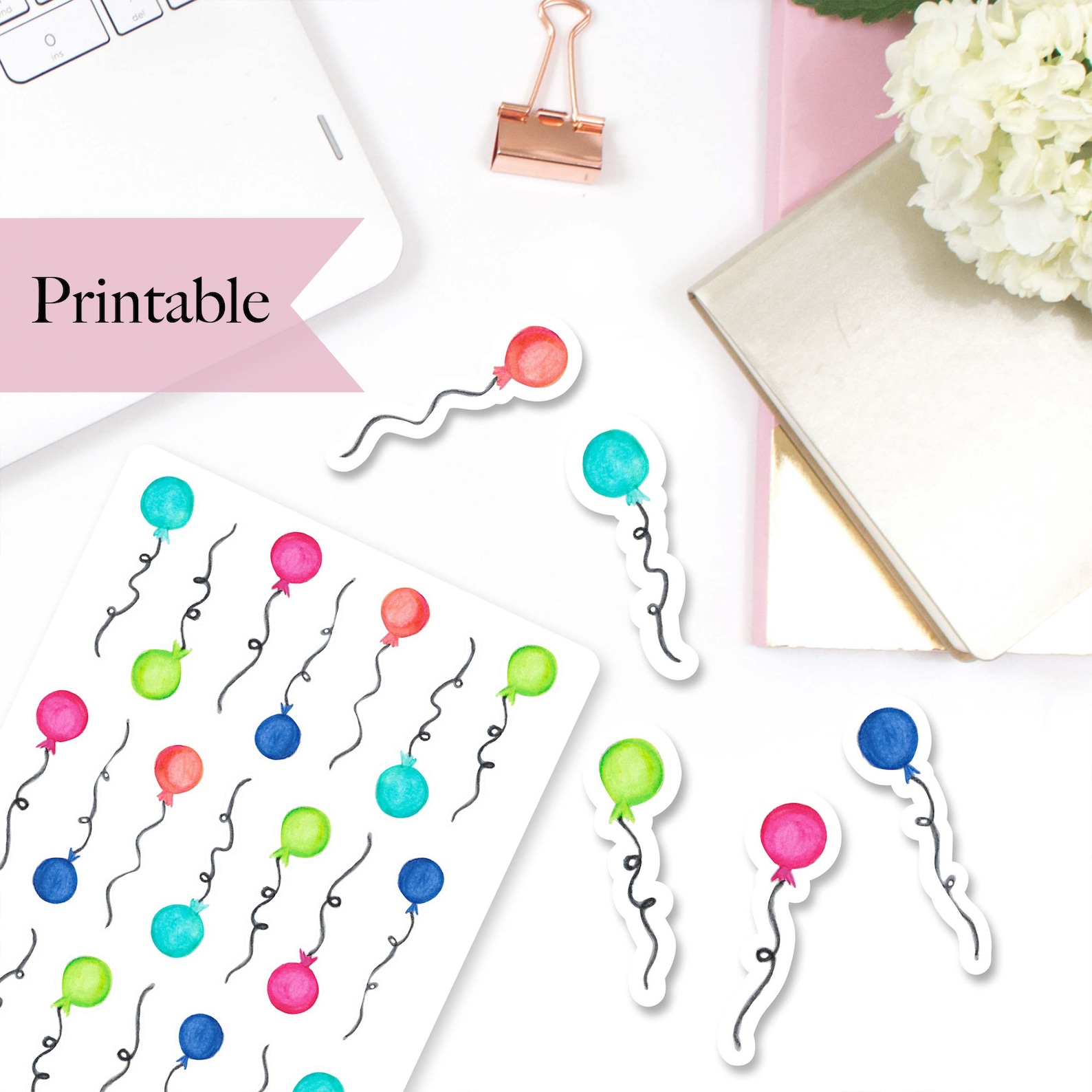 Balloon Planner Stickers Printable Celebration Balloon Bullet Journal ...