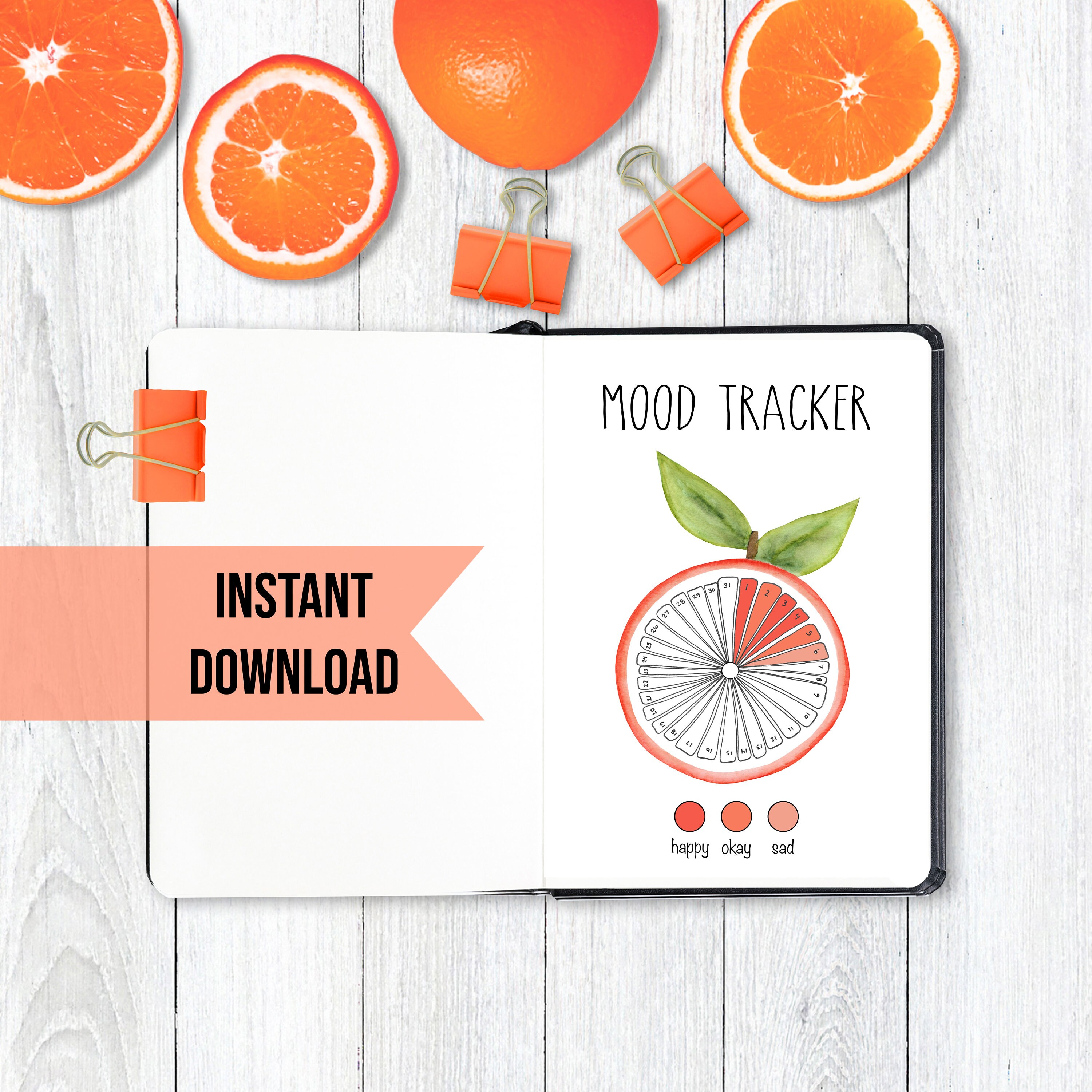 Mood Tracker Citrus Mood Tracker Printable Mood Tracker Orange Mood ...