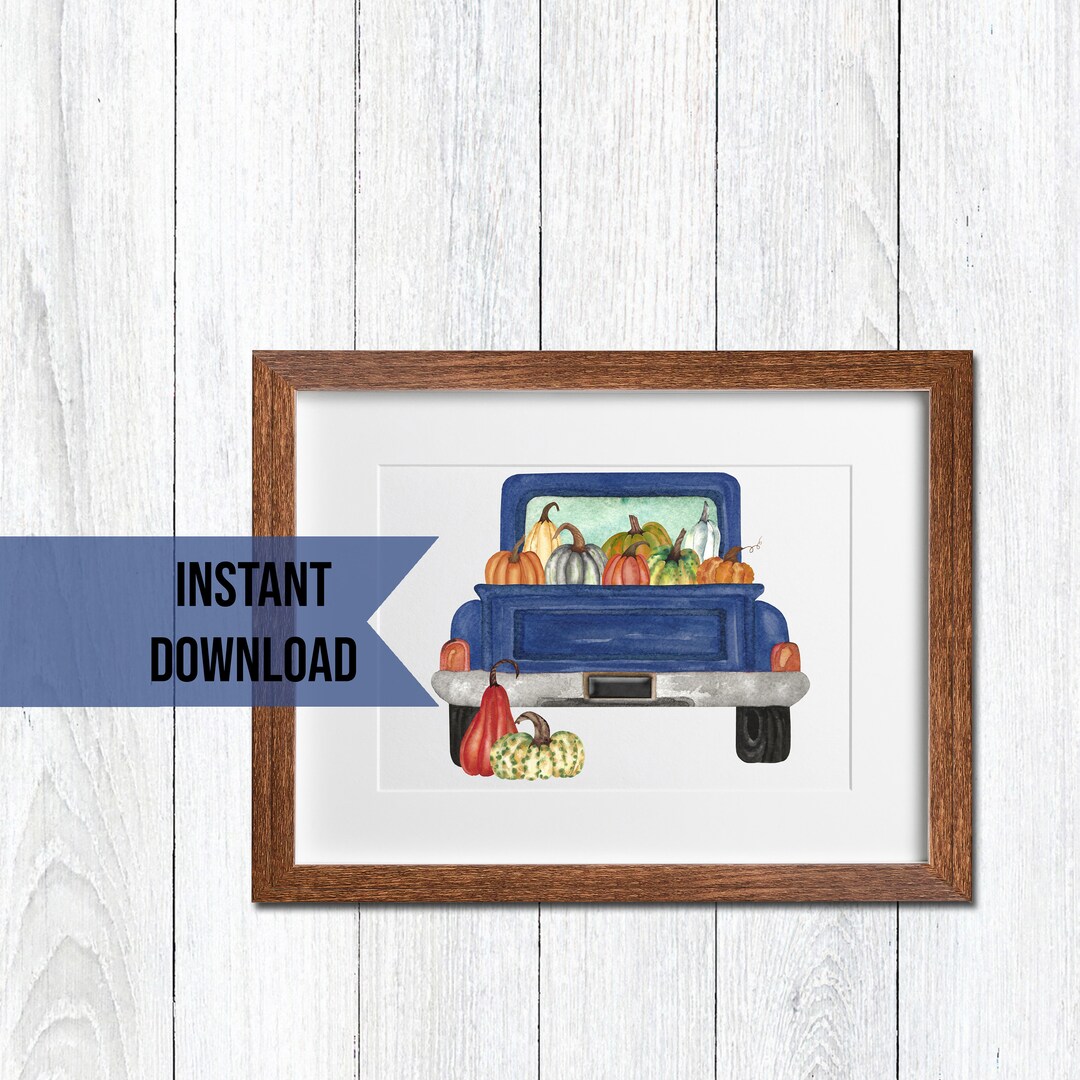 Blue Antique Truck With Pumpkins PNG Vintage Truck With Pumpkins PDF ...