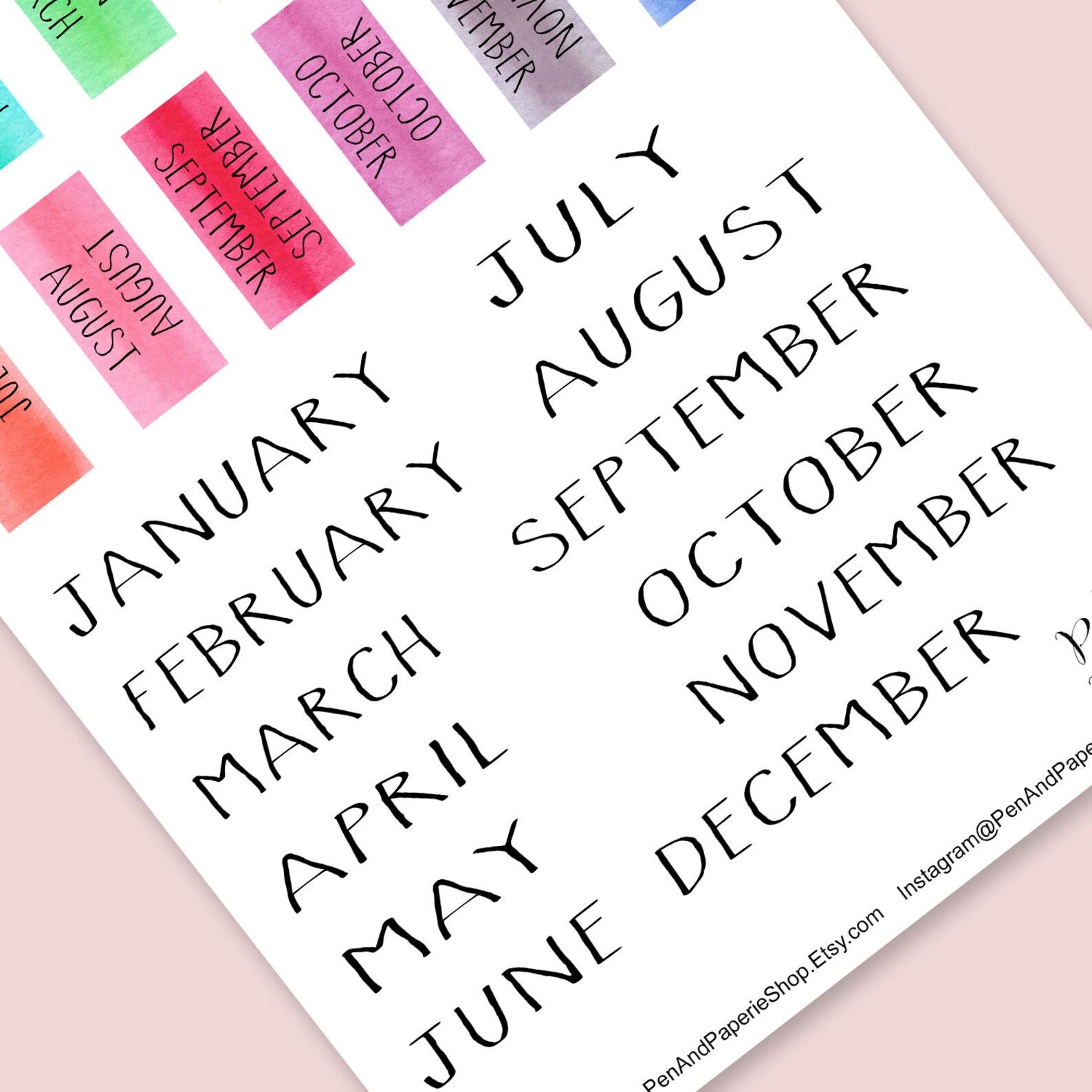 Printable Monthly Tab Month Header Print Watercolor Stickers | Etsy