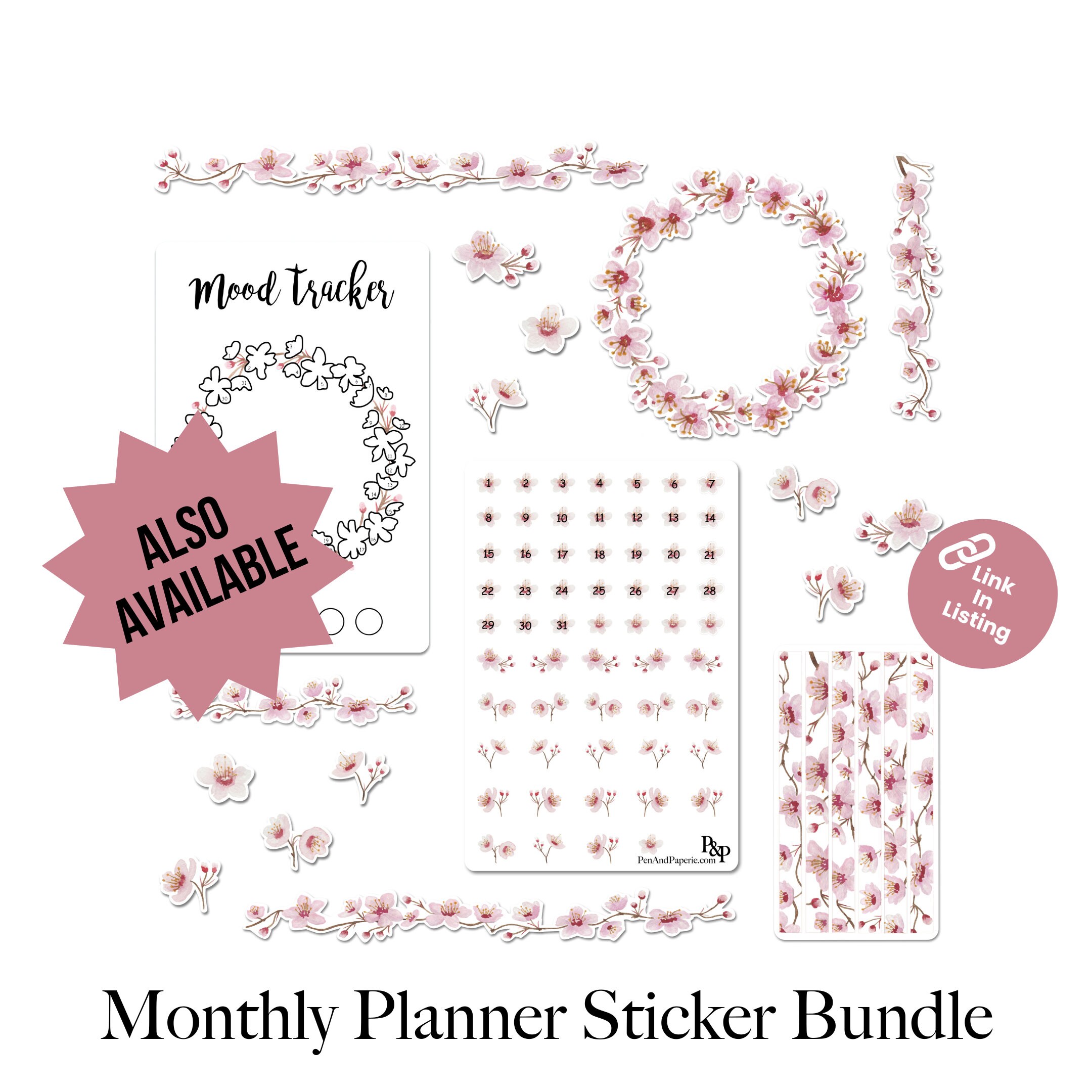 Mood Tracker Cherry Blossom Mood Tracker Floral Mood Tracker Wreath ...