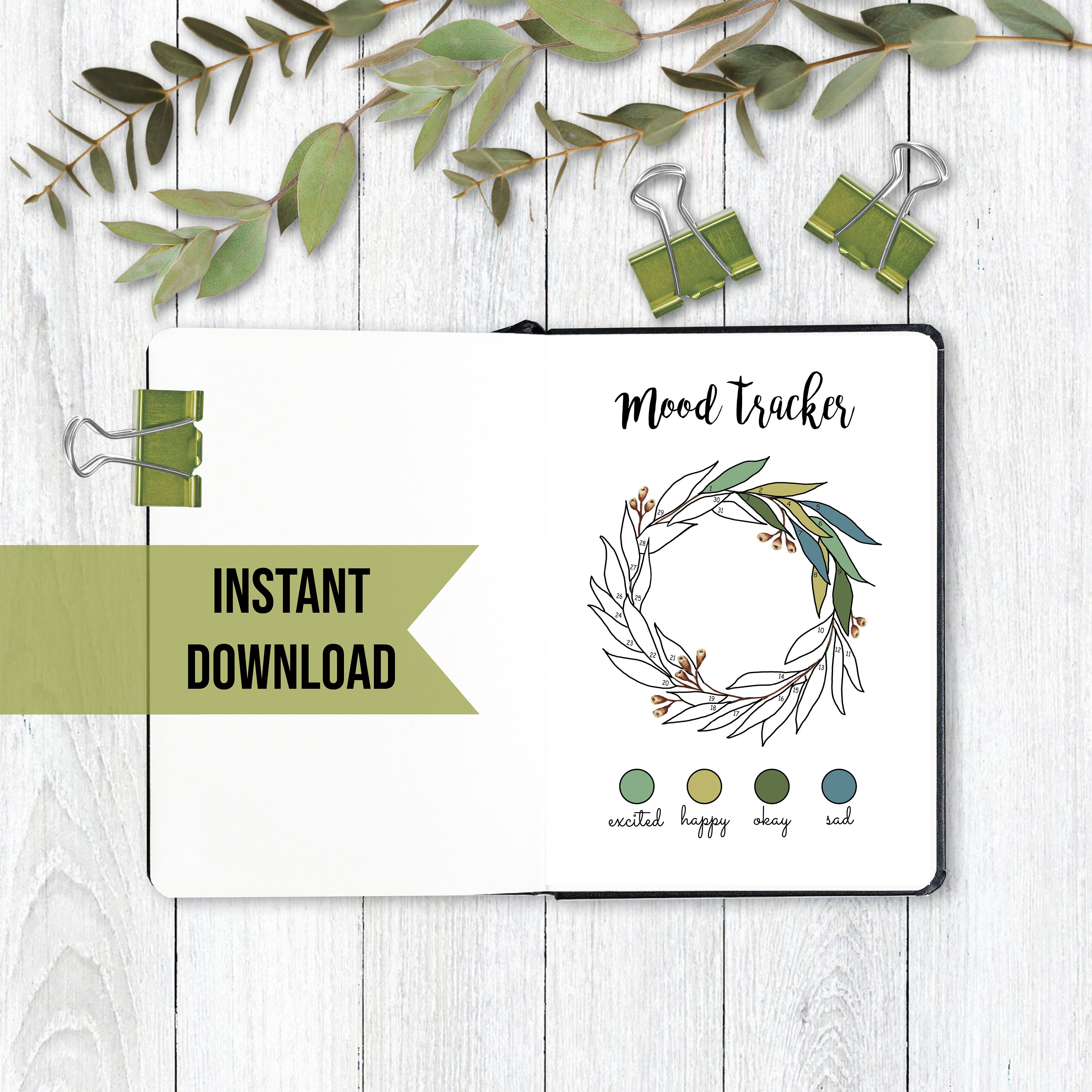 Mood Tracker Eucalyptus Mood Tracker Printable Mood Tracker Wreath ...