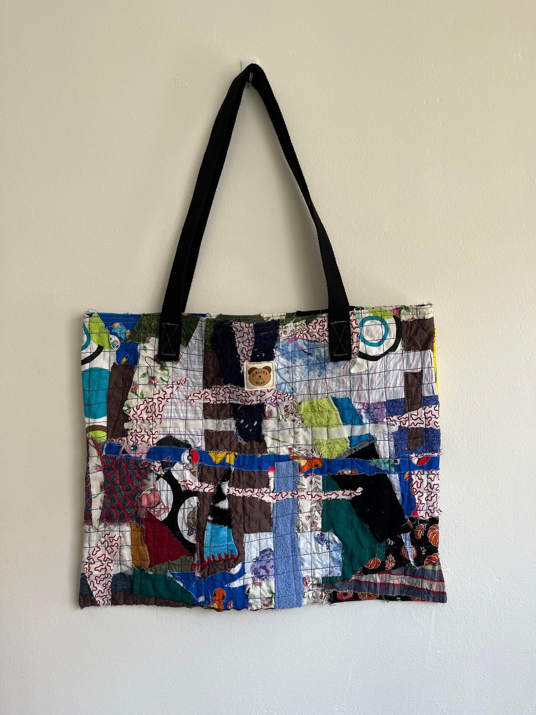 XL Scrap Tote Black Straps With Blue Stitching - Etsy