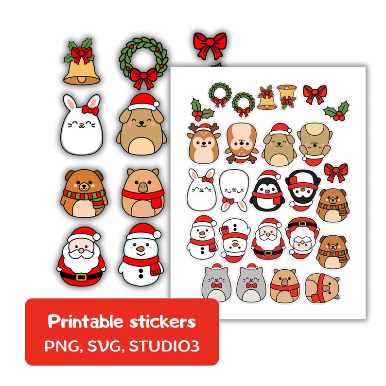 Printable Christmas Squish Mallow Stickers - Etsy