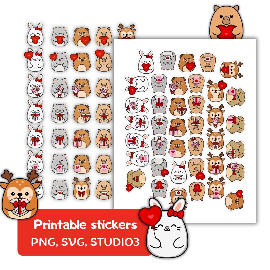 Printable St.valentine Squish Mallow Stickers. 39 Different Designs ...