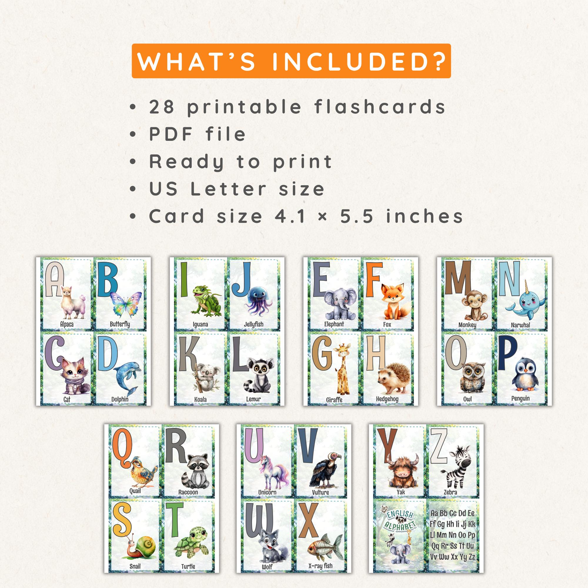 Printable Animal Alphabet Flashcards for Kids. ABC Learning Cards ...