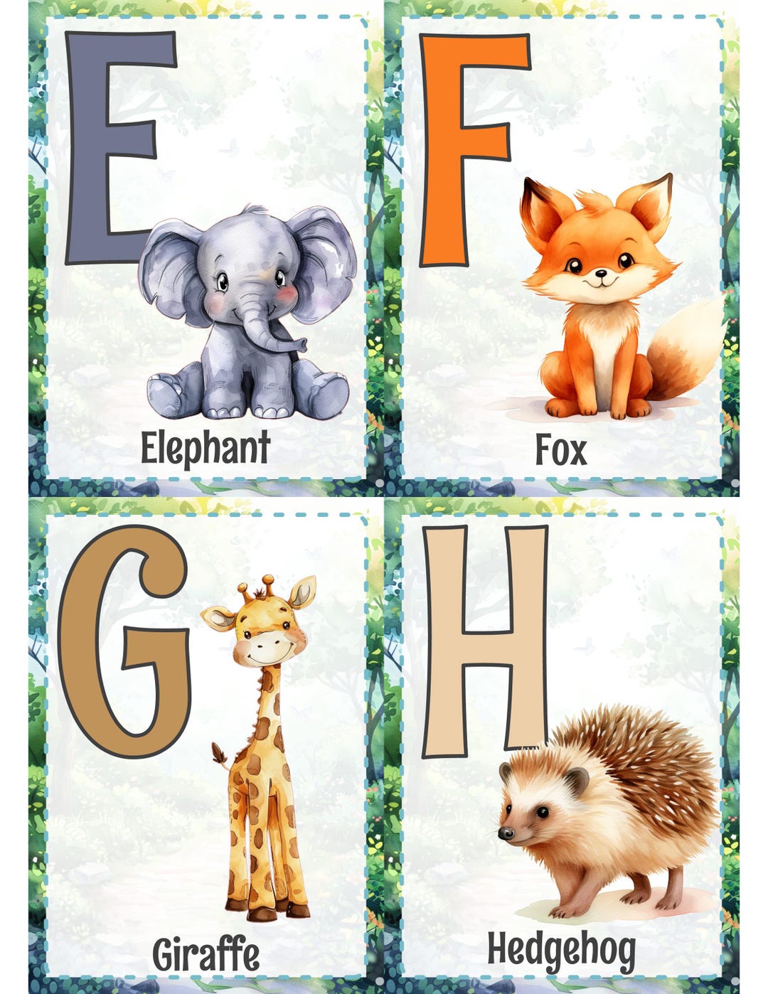 Cute Animals Alphabet Flashcards - High Quality JPEG Images for ...