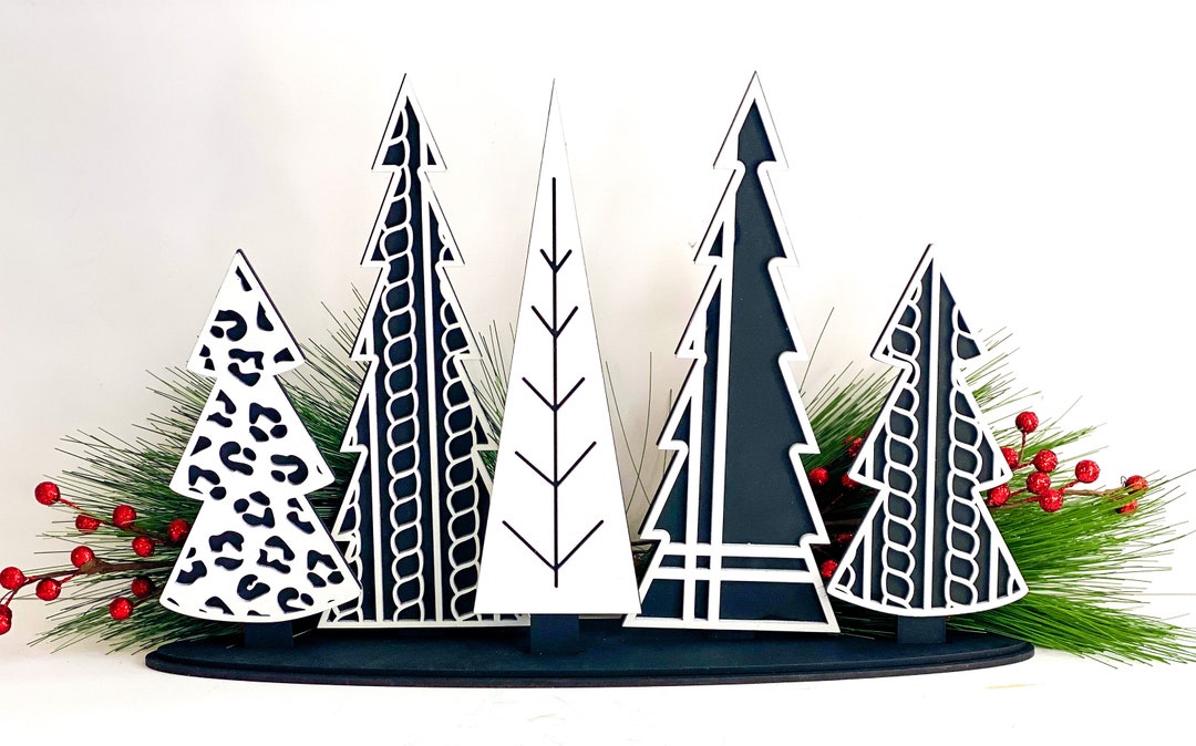 Handcrafted Wooden Christmas Tree Centerpiece: Painted MDF Set - Etsy
