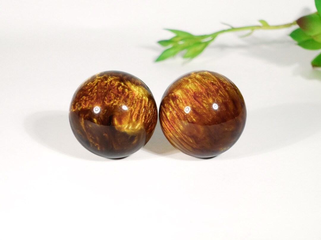 Set of 2 Qi Gong Balls Made of Imitation Coral, Gold-brown, Without ...
