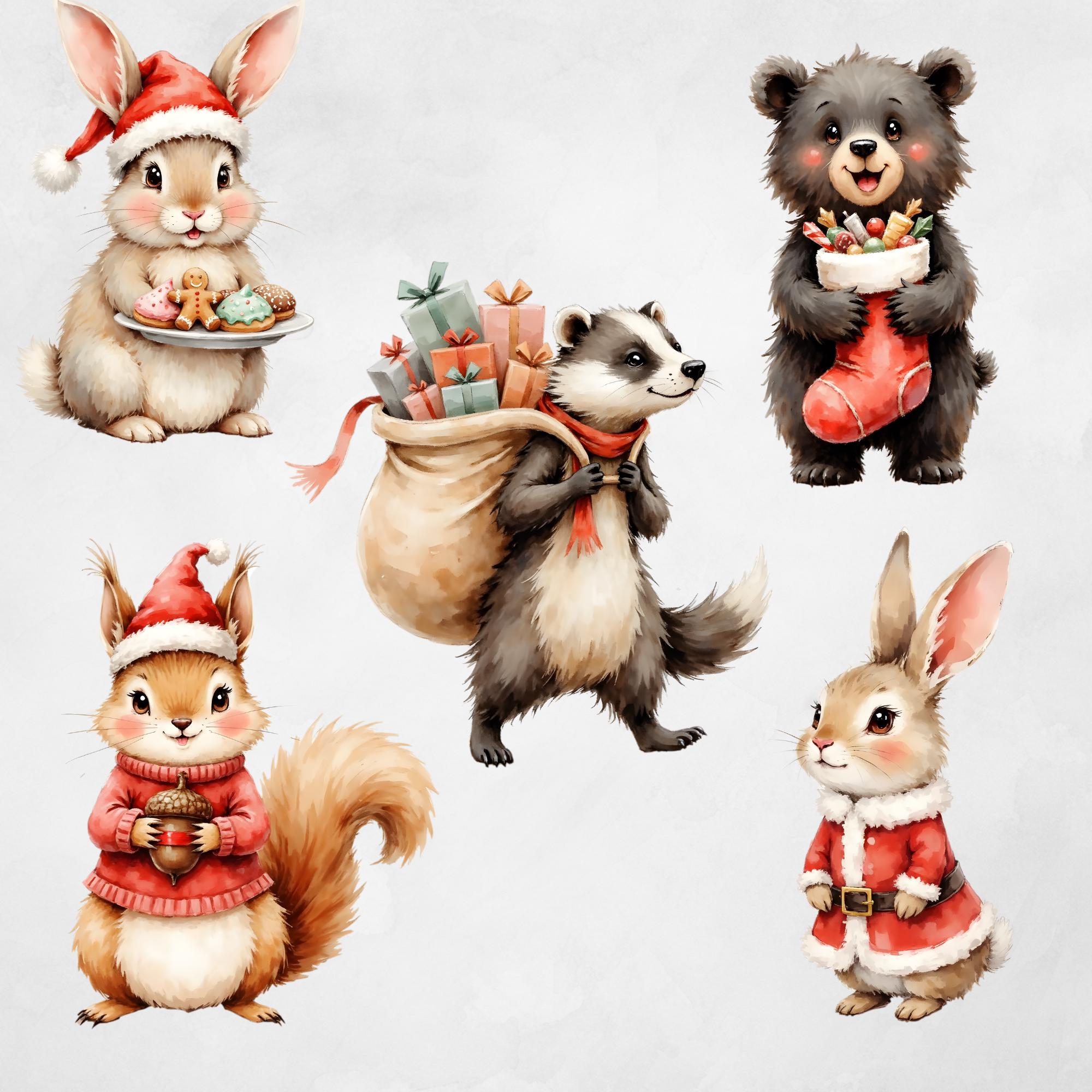 Christmas Woodland Animals Clipart, 15 Watercolor Pngs, Holiday ...
