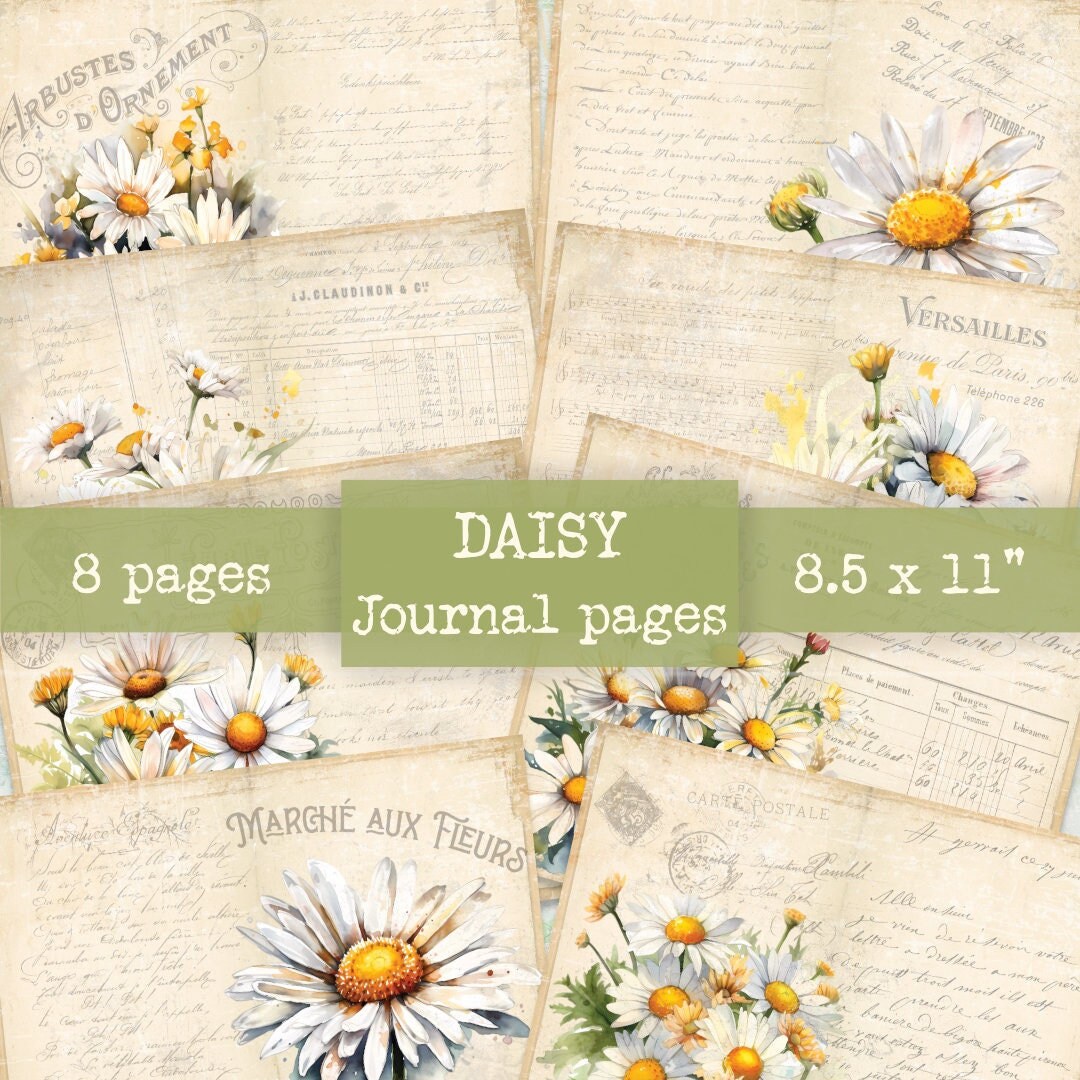 Vintage Daisy Junk Journal, Printable Junk Journal Kit, Floral Junk Journal, Daisy Digital Paper ...