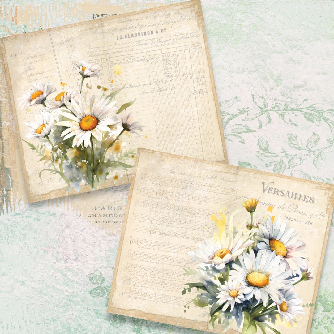 Vintage Daisy Junk Journal, Printable Junk Journal Kit, Floral Junk Journal, Daisy Digital Paper ...