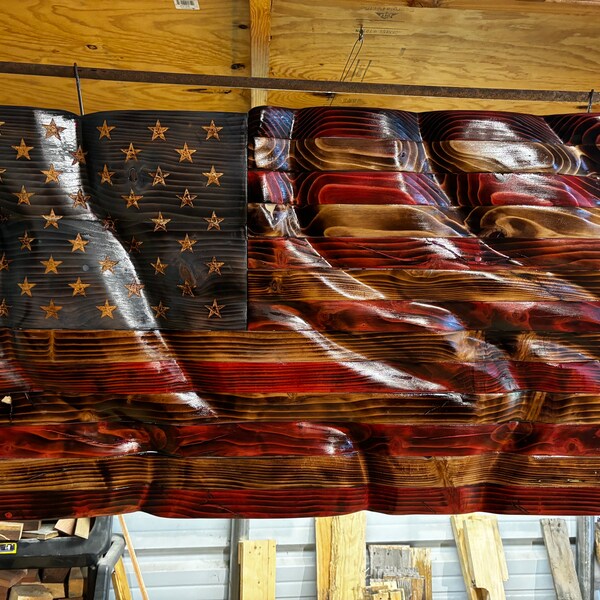 Wavy Wooden American Flag - Etsy