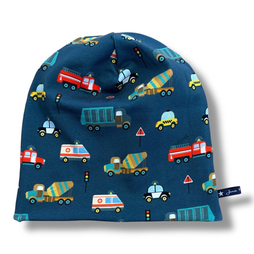 Kids' Beanie With Vehicles, Cars, and Construction Site | Reversible ...