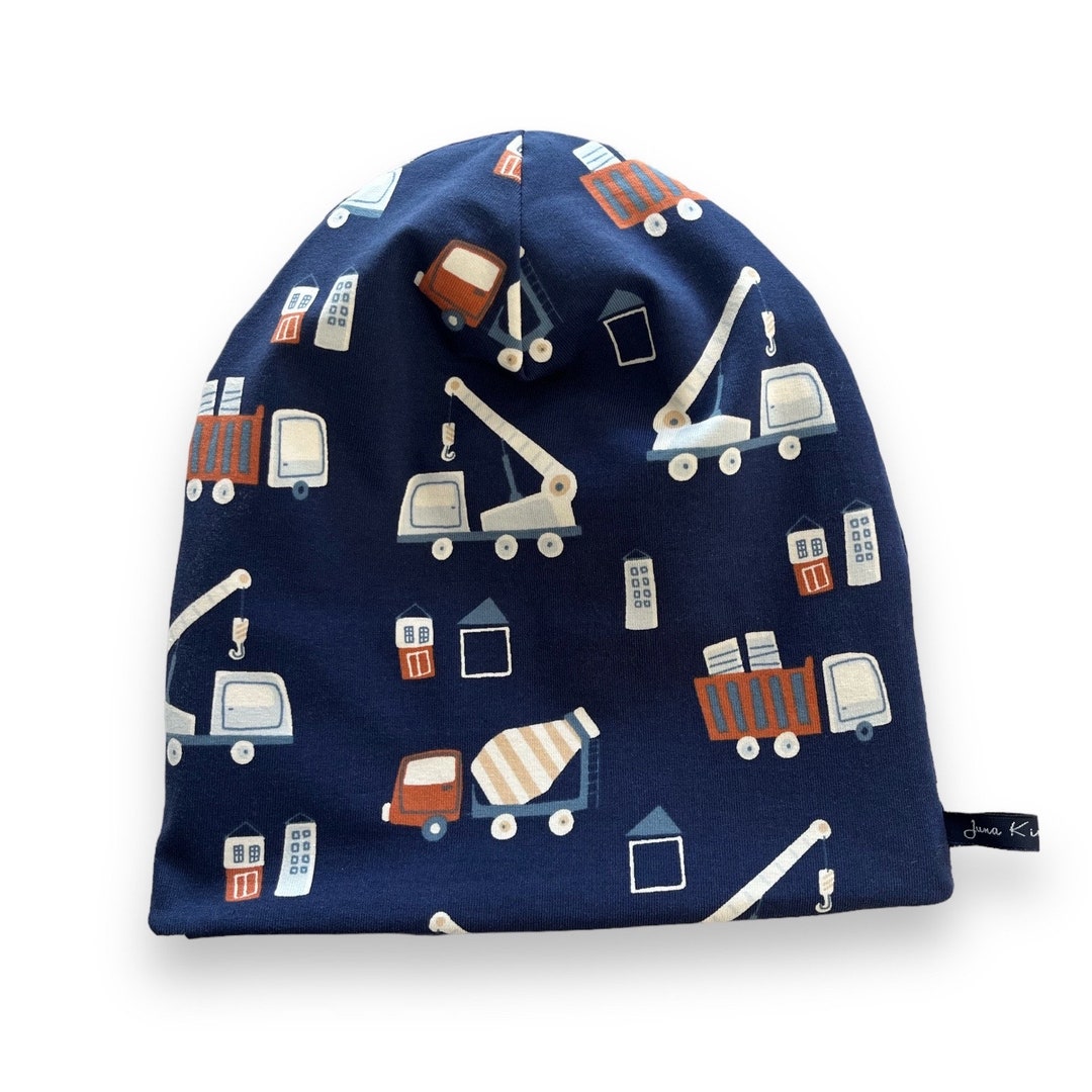 Beanie Hat helloexcavators Excavator Construction Site Navy Blue Beige ...