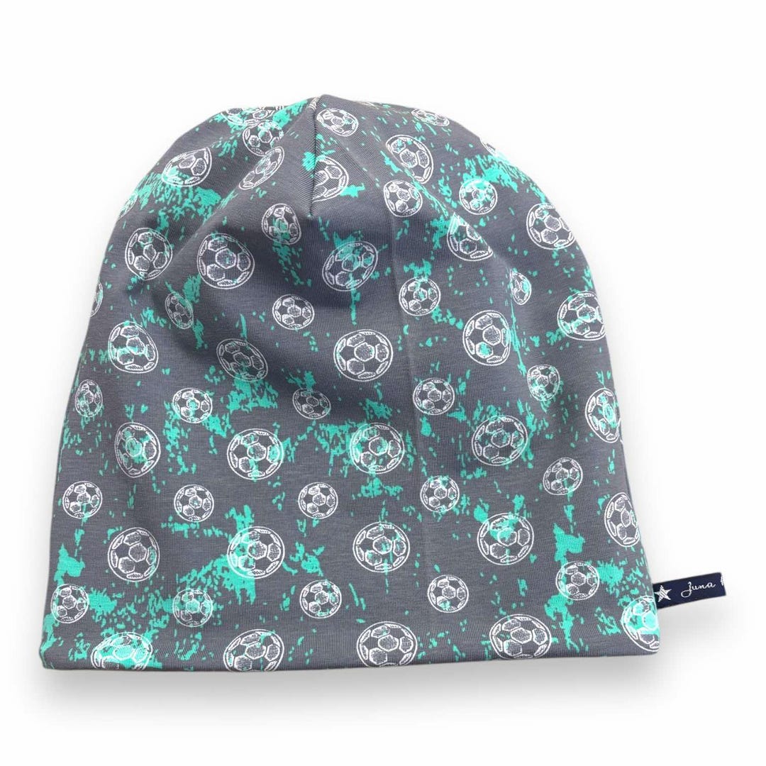Beanie Hat "soccer" Football Ball Handball Gaming Grey Turquoise Mint ...