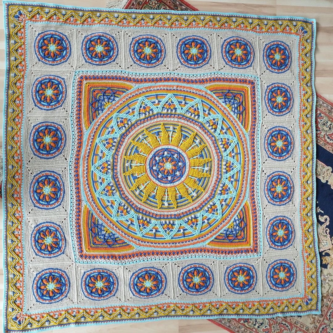 Gorgeous Huge Crochet Blanket Afghan Blanket frozen Sun King Size 166cm ...