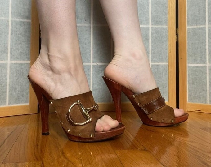 Vintage 2000s Y2k Designer Wooden High Heels With Leather and - Etsy