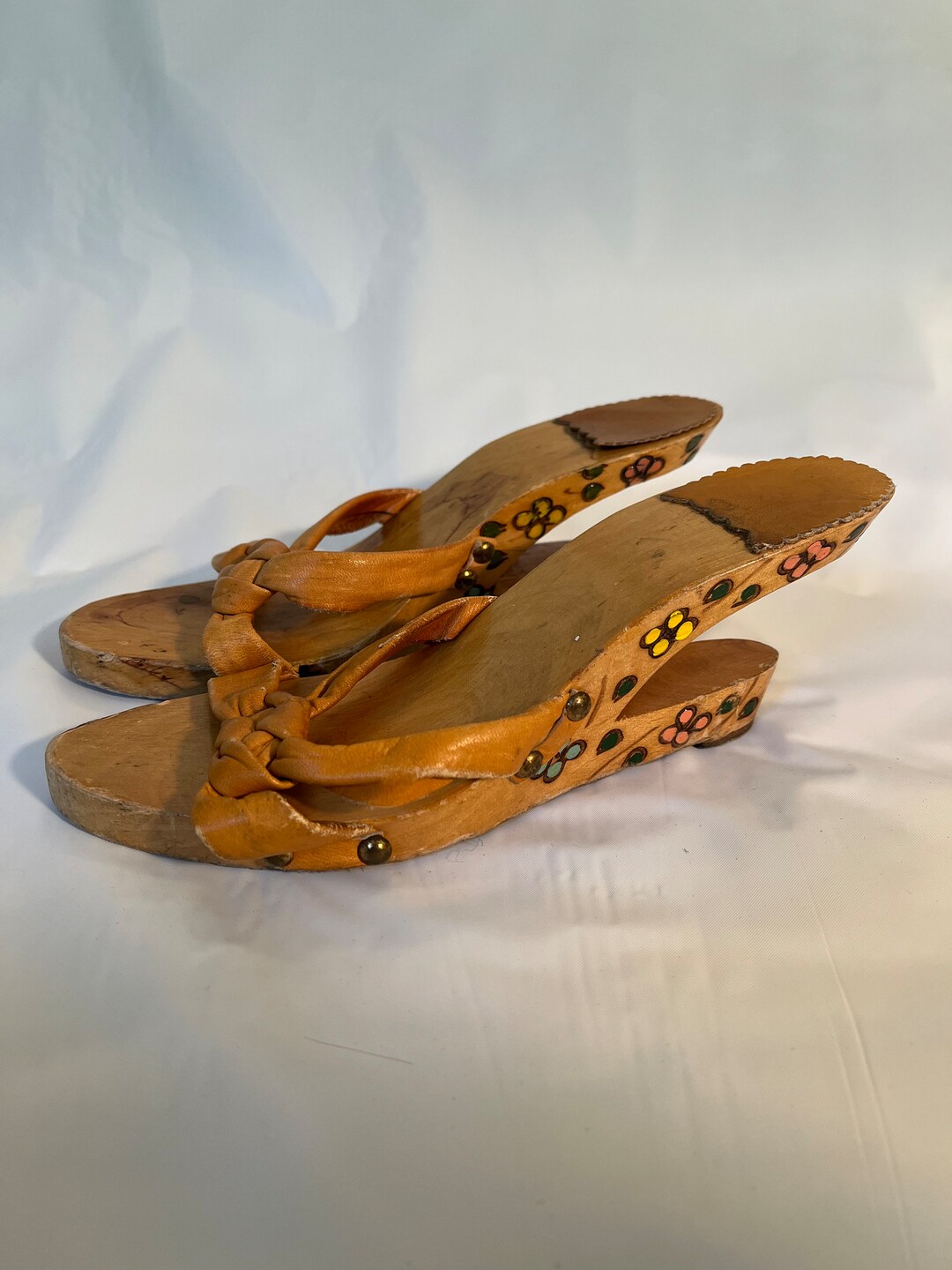 Vintage Unusual 1970s Wooden Slip-in Slides Sandals With Flowers - Etsy