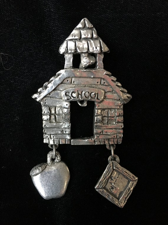 school house brooch vintage - Gem