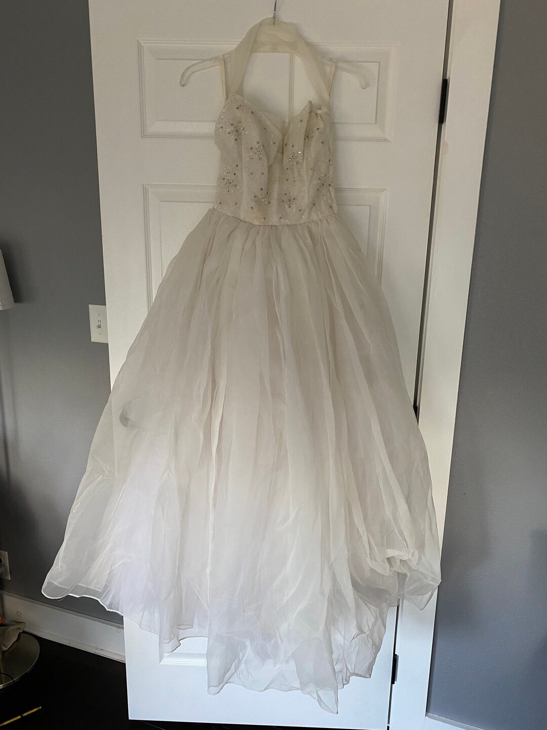 Vintage 1950’s White Formal Prom Dress With Rhinestones and Halter Neck ...