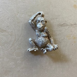 Vintage 1960’s White and Gold Monkey Chimp Pin, Brooch - Etsy