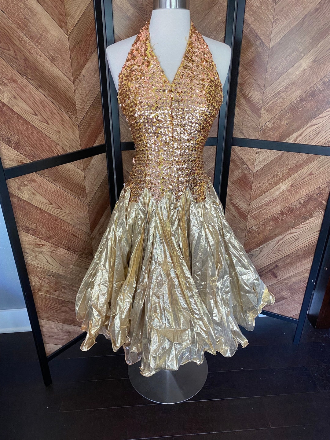 Vintage 1960’s Gold Sequin Pat Campano Halter Dress, Size Small - Etsy
