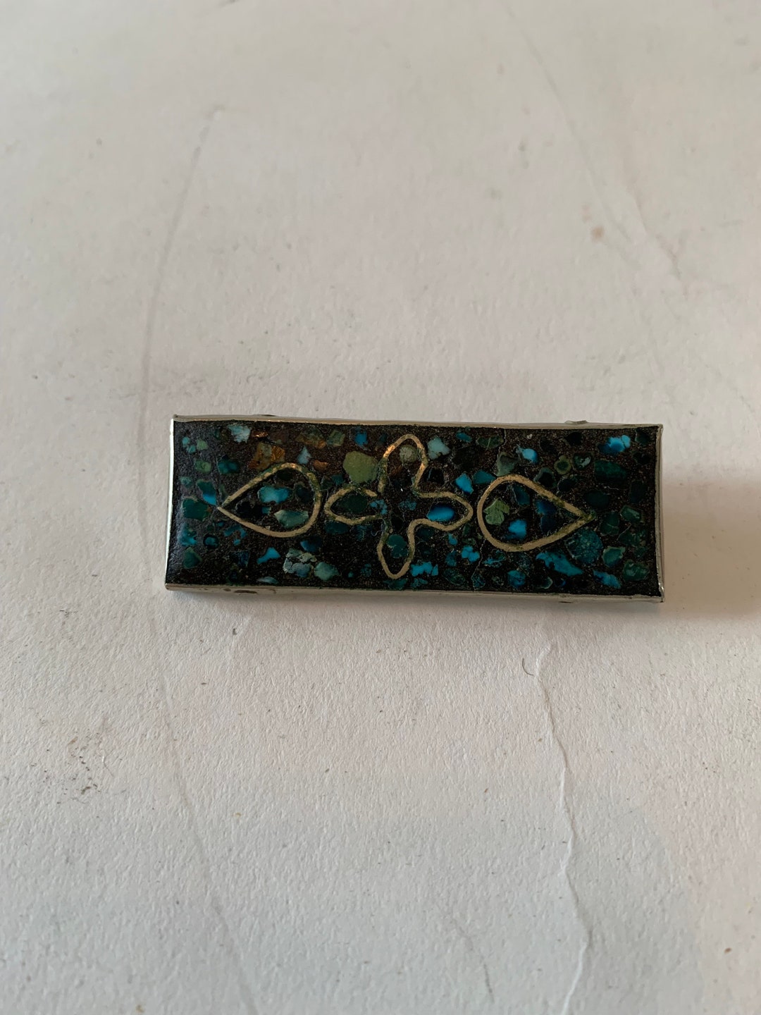 Vintage 1950's Silver and Blue Stone Pin, Brooch Rectangle Bar - Etsy