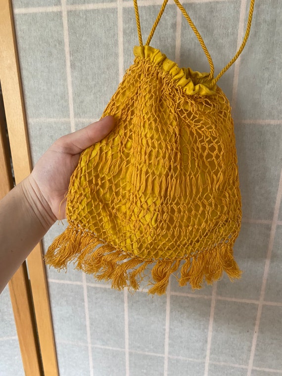Vintage antique 1910s 1920s yellow drawstring pouch p… - Gem